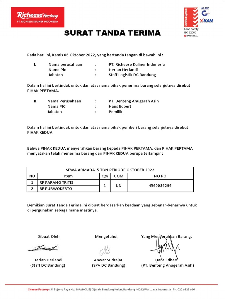 Contoh Surat Tanda Terima Uang Muka | PDF