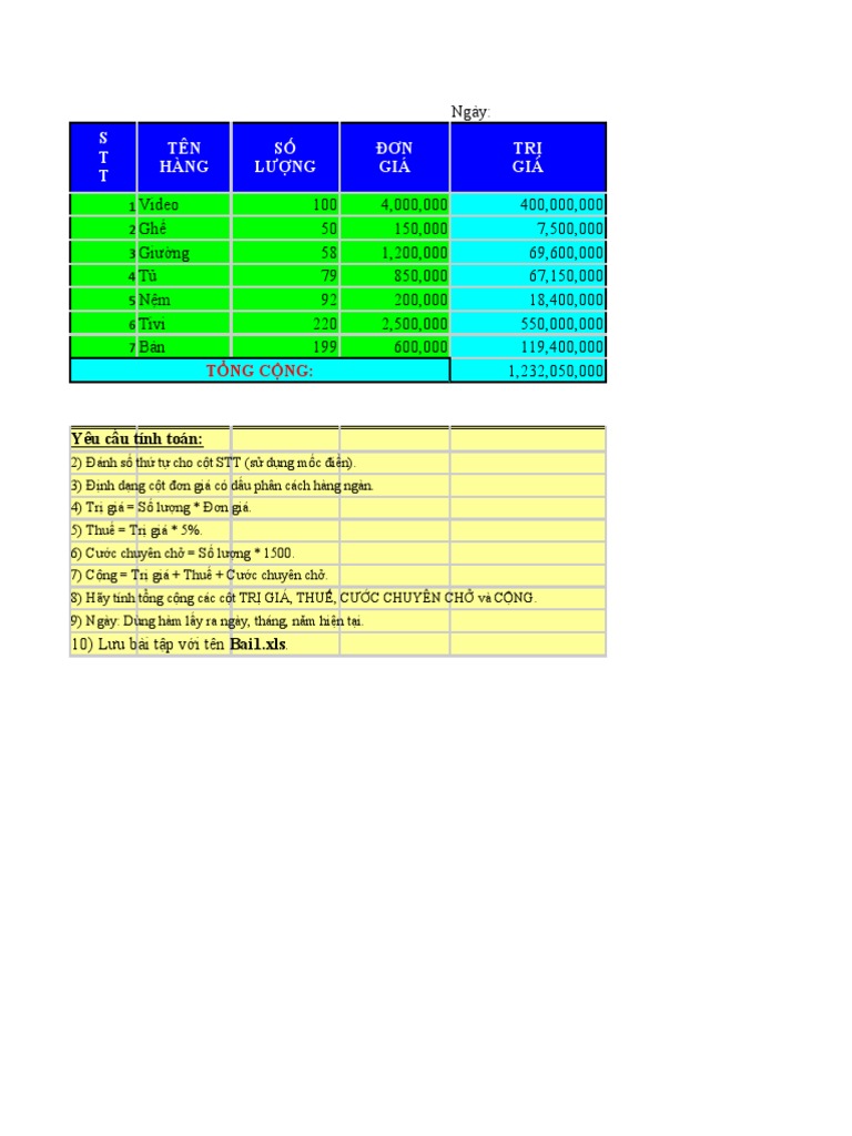 Bt Excel Thầy Hưng | PDF