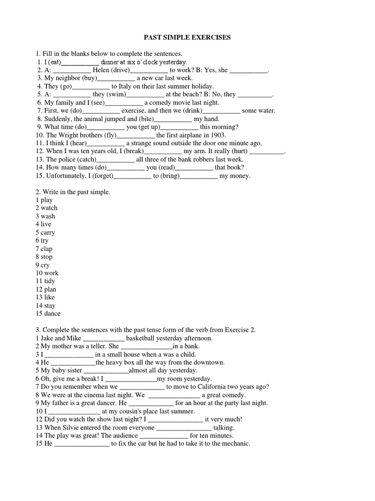 Past Simple Exercises | PDF