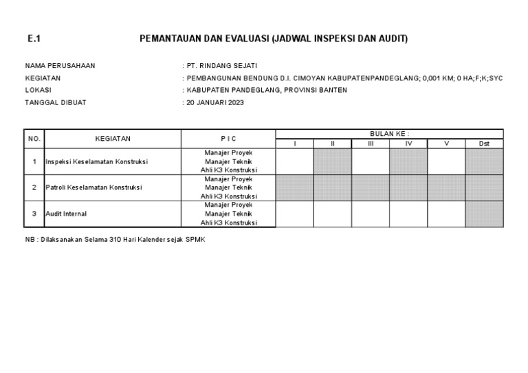 E1. Pemantauan Dan Evaluasi (Jadwal Inspeksi Dan Audit) | PDF