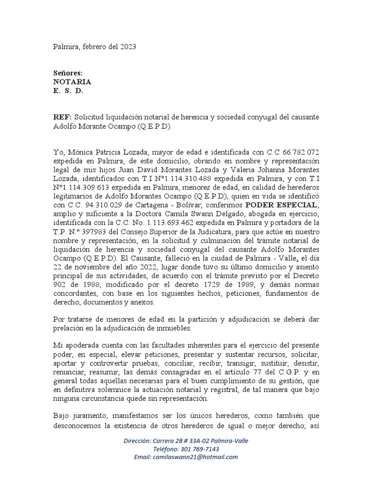 Poder Sucesión Ante Notaria Con Menores de Edad | PDF | Justicia | Crimen y violencia