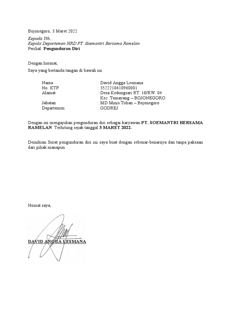 Form Pengunduran Diri DAVID ANGGA LESMANA | PDF | Karier & Perkembangan ...