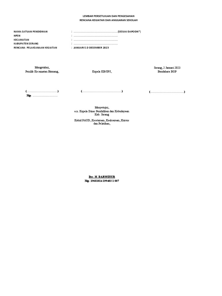 CONTOH Pengesahan RKAS - BOP - PAUD - 2023 | PDF
