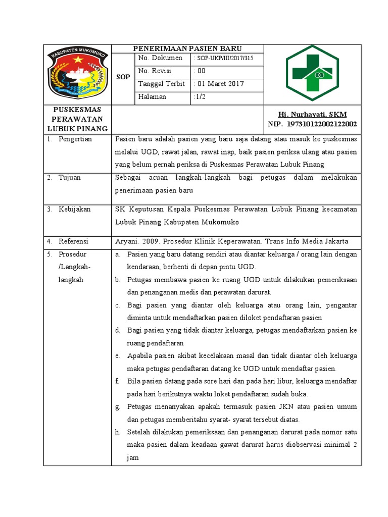 Fix Sop Penerimaan Pasien Baru | PDF | Sains & Matematika