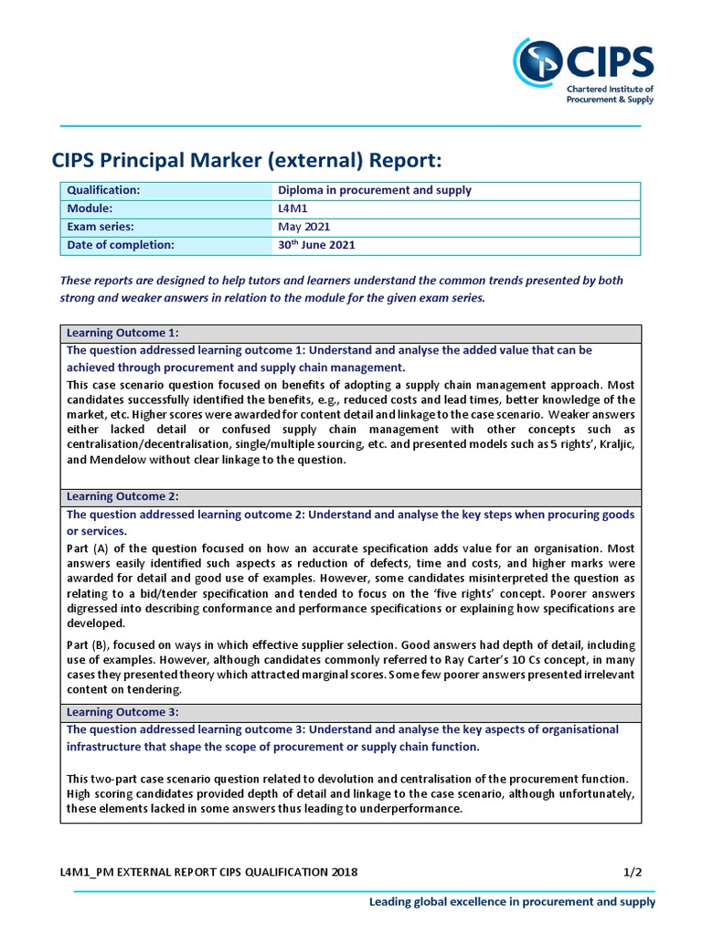 CIPS L4M1 Exam Report Analysis 2021 | PDF | Procurement | Supply Chain ...