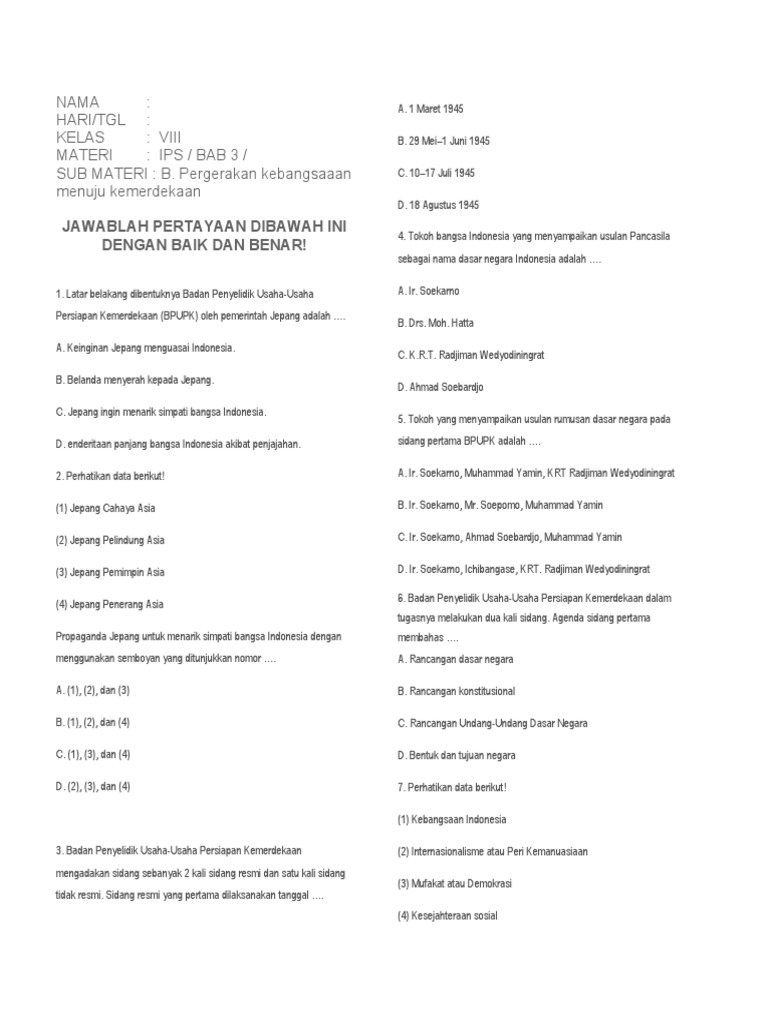 Kelas 8 - Ulhar Bab 3 Tema B Pergerakan Kebangsaan Menuju Kemerdekaan | PDF