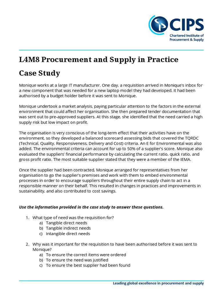 L4M8 Case Study | PDF | Supply Chain | Procurement