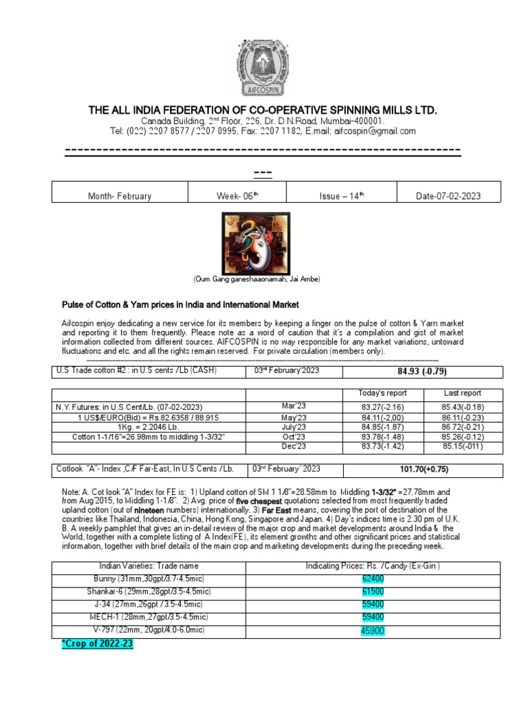 Pulse of Cotton 07-02-2023 | PDF | Futures Contract | Textiles