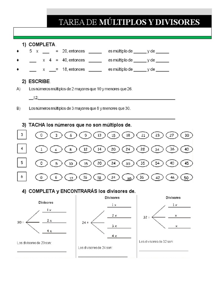 24-MÚLTIPLOS-Y-DIVISORES-CUARTO-DE-PRIMARIA | PDF
