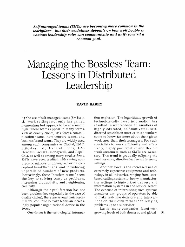 Managing Bossless Teams Effectively | PDF | Leadership | Cognition