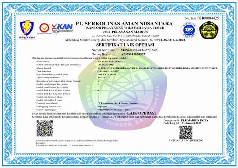 Sertifikasi Warung Sop Ayam - SLO-A235M45630537 | PDF