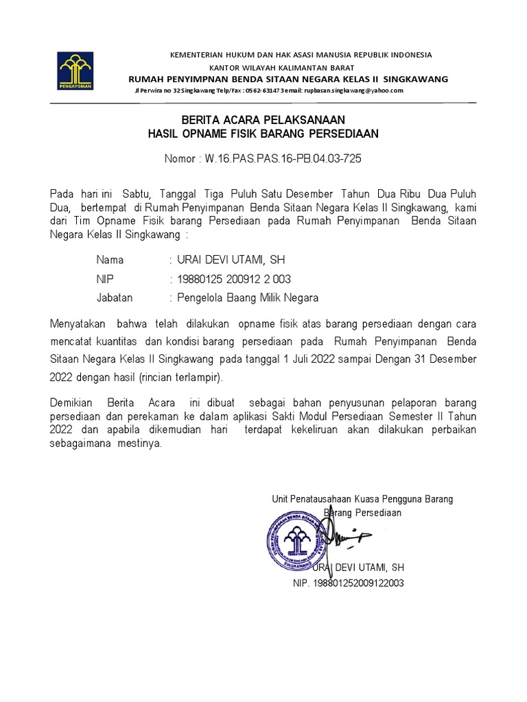 BA Opname Fisik SMT II 2022 | PDF