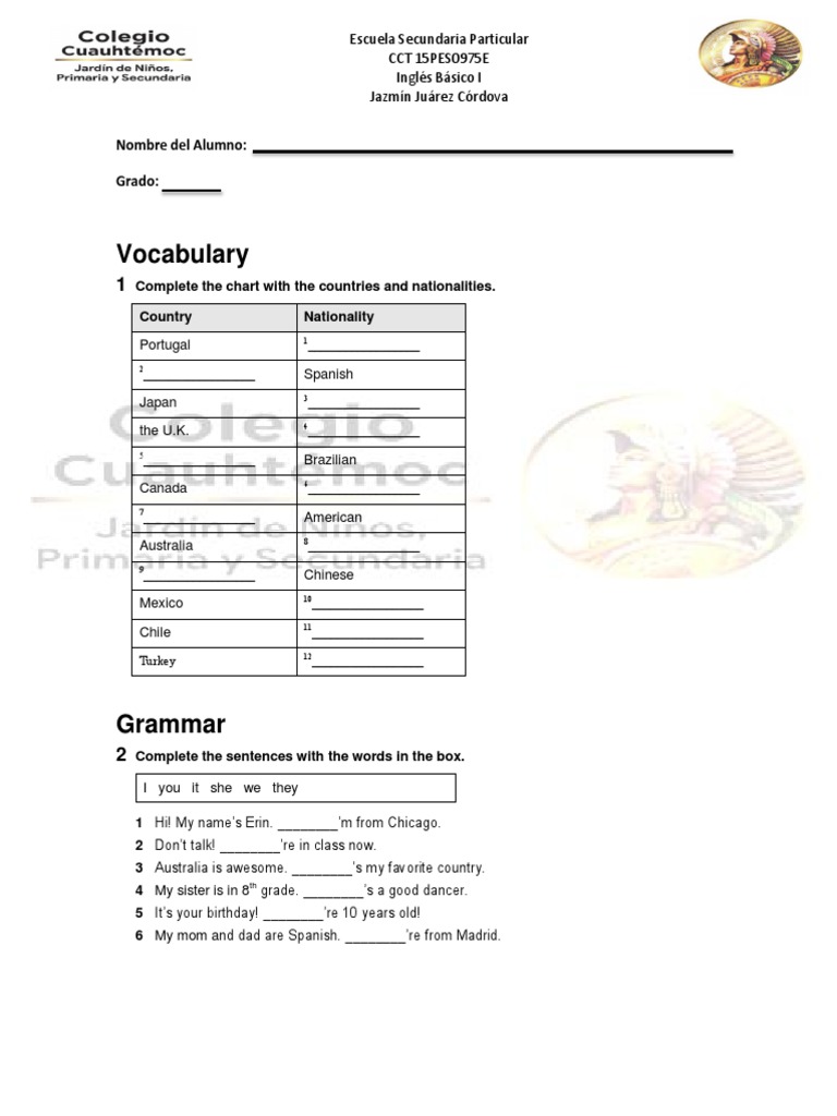 Examen de Inglés Basico I. | PDF | Linguistics | Grammar