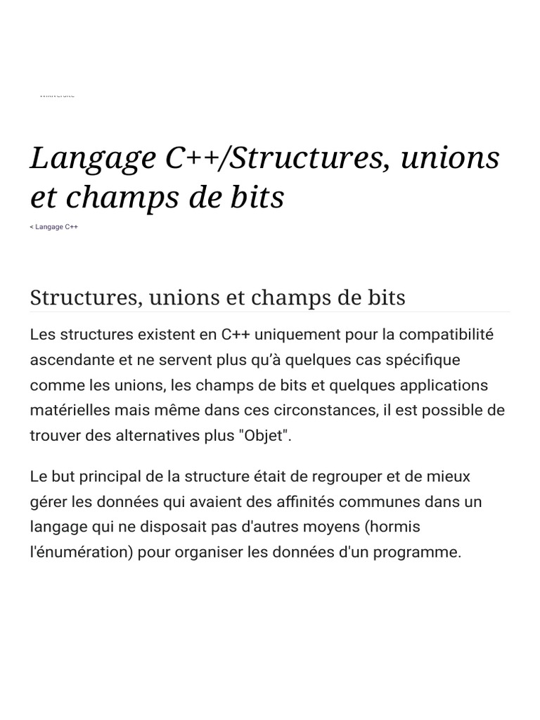 Langage C++ - Structures, Unions Et Champs de Bits - L12 | PDF | C ... Langage C++ - Structures, Unions Et Champs de Bits - L12 | PDF | C ...