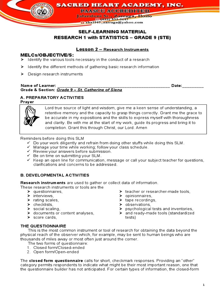 2022-2023 Research Instruments | PDF | Validity (Statistics) | Interview