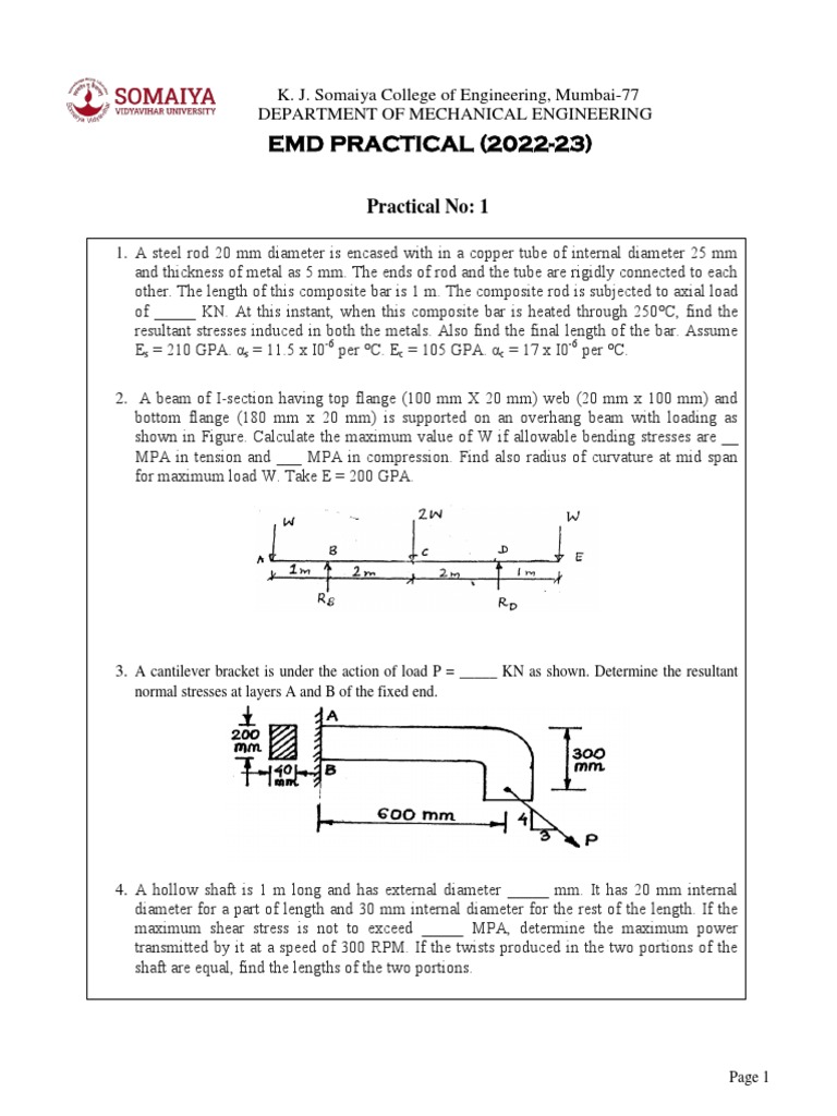 EMD - Practical - 2022-23 | Download Free PDF | Bending | Strength Of ...