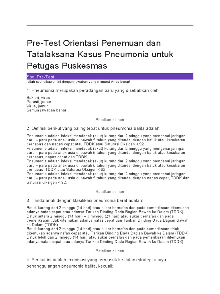 Pre-Test Pneumonia untuk Petugas Puskesmas | PDF | Sains & Matematika