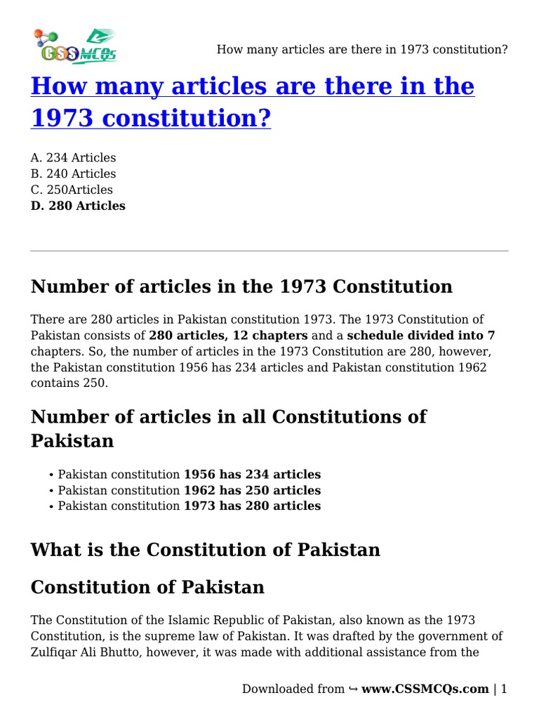 How Many Articles Are There in 1973 Constitution | PDF | Pakistan ...