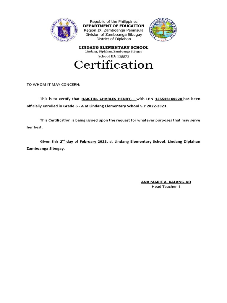 Certification For Pantawid | PDF