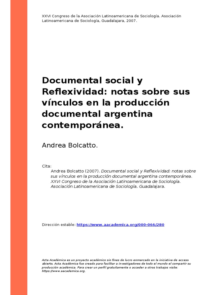 Andrea Bolcatto (2007) - Documental Social y Reflexividad Notas Sobre Sus Vínculos en La ...