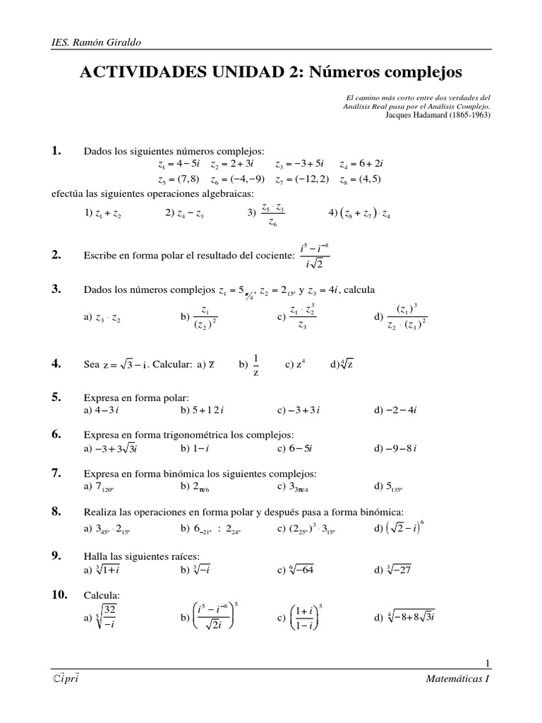 MAT 1-Ejercicios de Numeros Complejos-Resueltos | PDF | Matemáticas | Aritmética