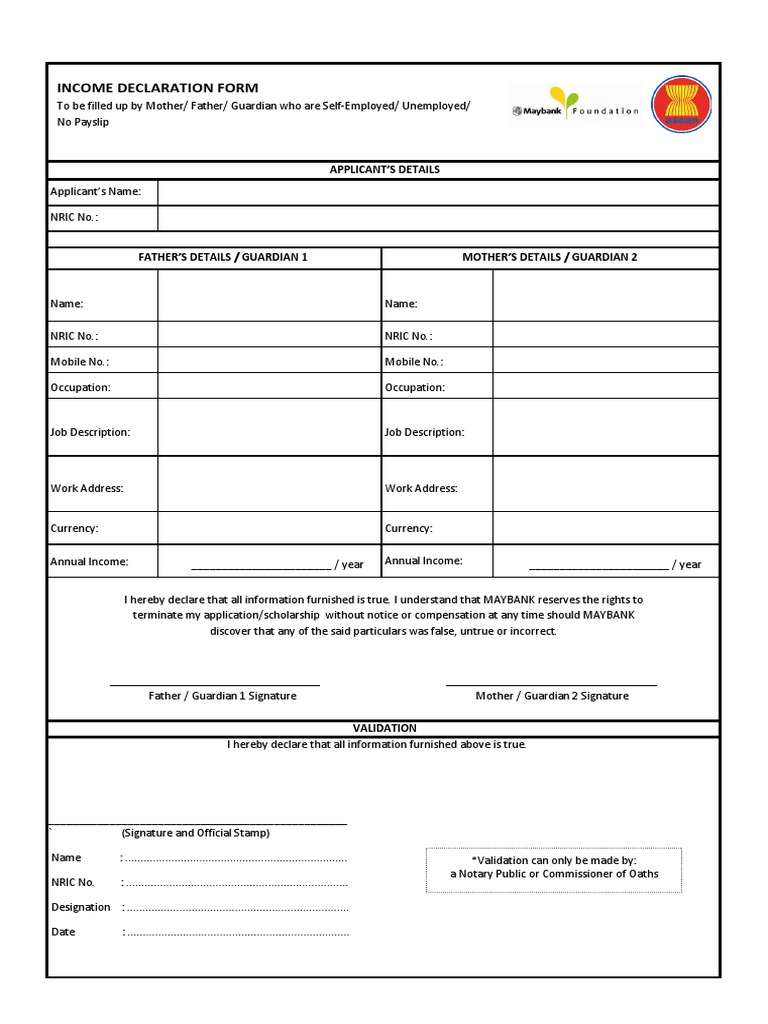 Maybank Scholarship - Parents Income Declaration Form v1 | PDF ...