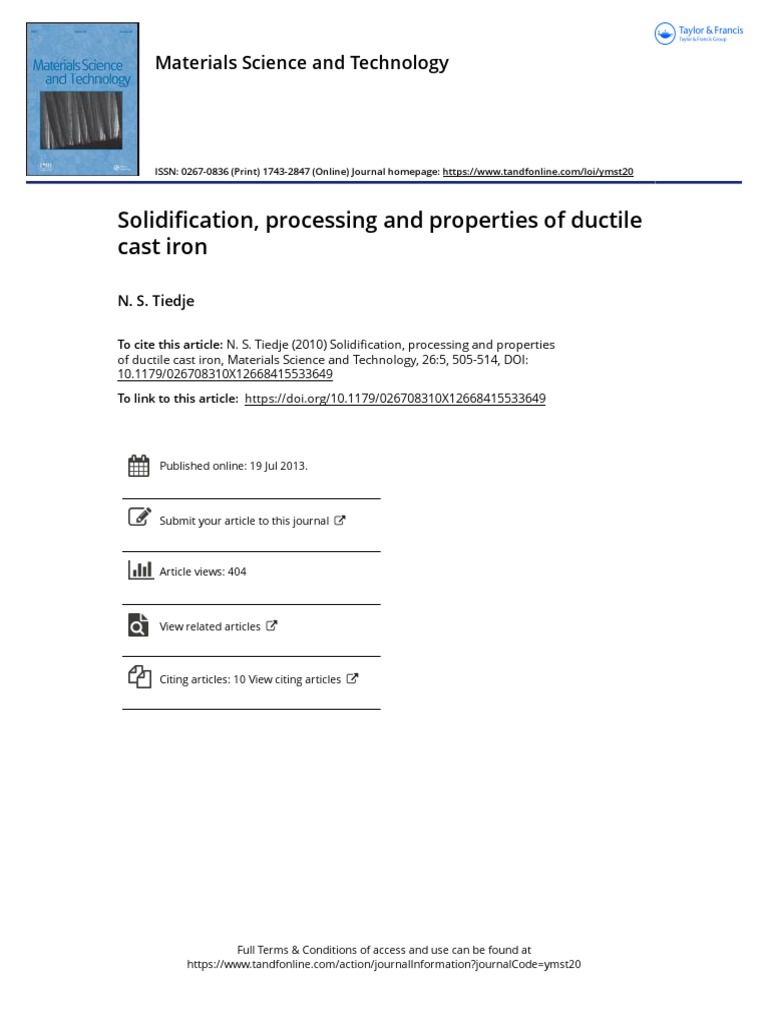Solidification Processing and Properties of Ductile Cast Iron | PDF | Cast Iron | Iron