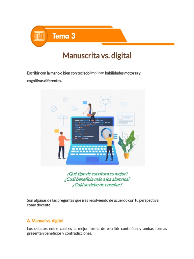 UNIDAD 5. TEMA 3 Manuscrita Vs Digital | PDF | Aprendizaje | Escritura