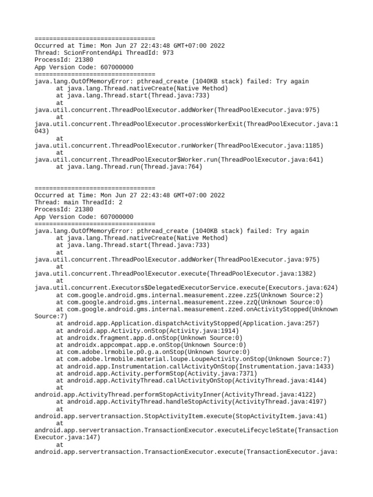 Crashes | PDF | Java (Programming Language) | Thread (Computing)
