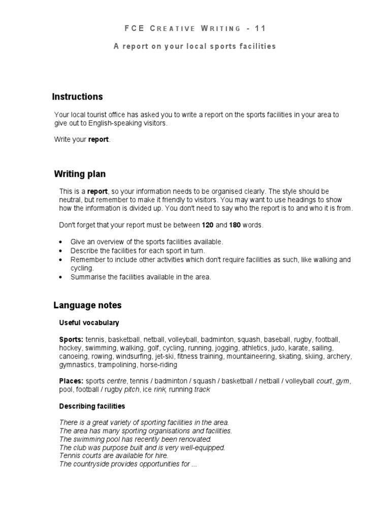 FCE Writing 11 - Report | Download Free PDF | Sports | Entertainment