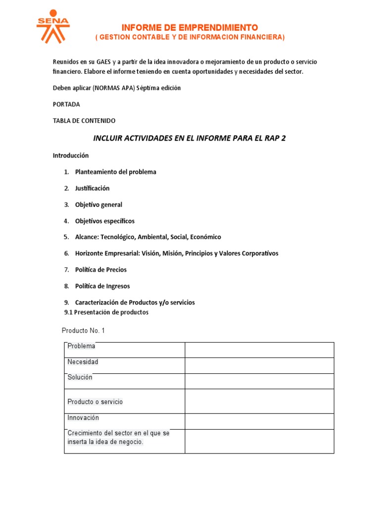 Informe Emprendimiento Contabilidad Pdf Iniciativa Empresarial