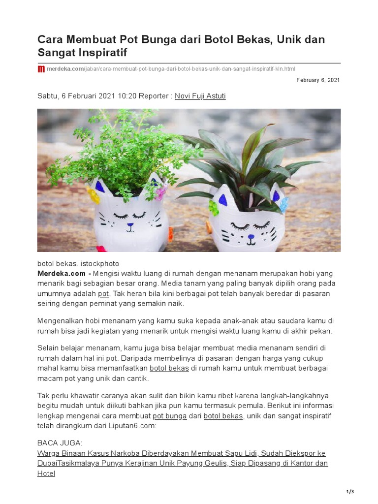 Cara Membuat Pot Bunga Dari Botol Bekas Unik Dan Sangat Inspiratif | PDF