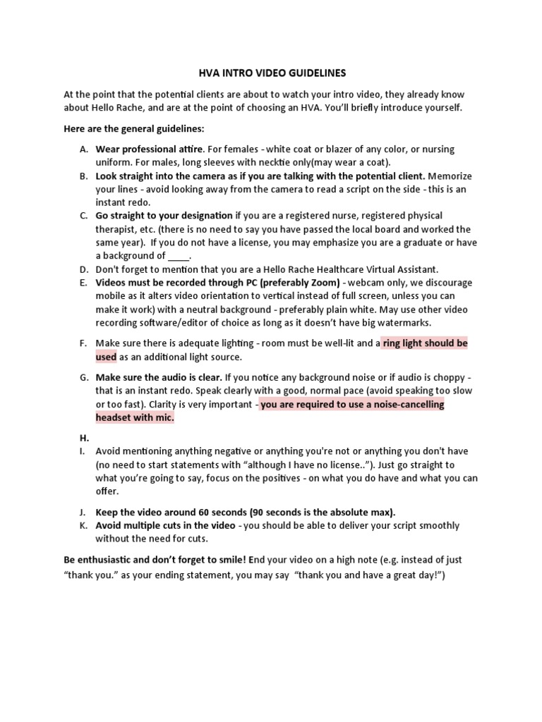 Hva Intro Video Guidelines | PDF