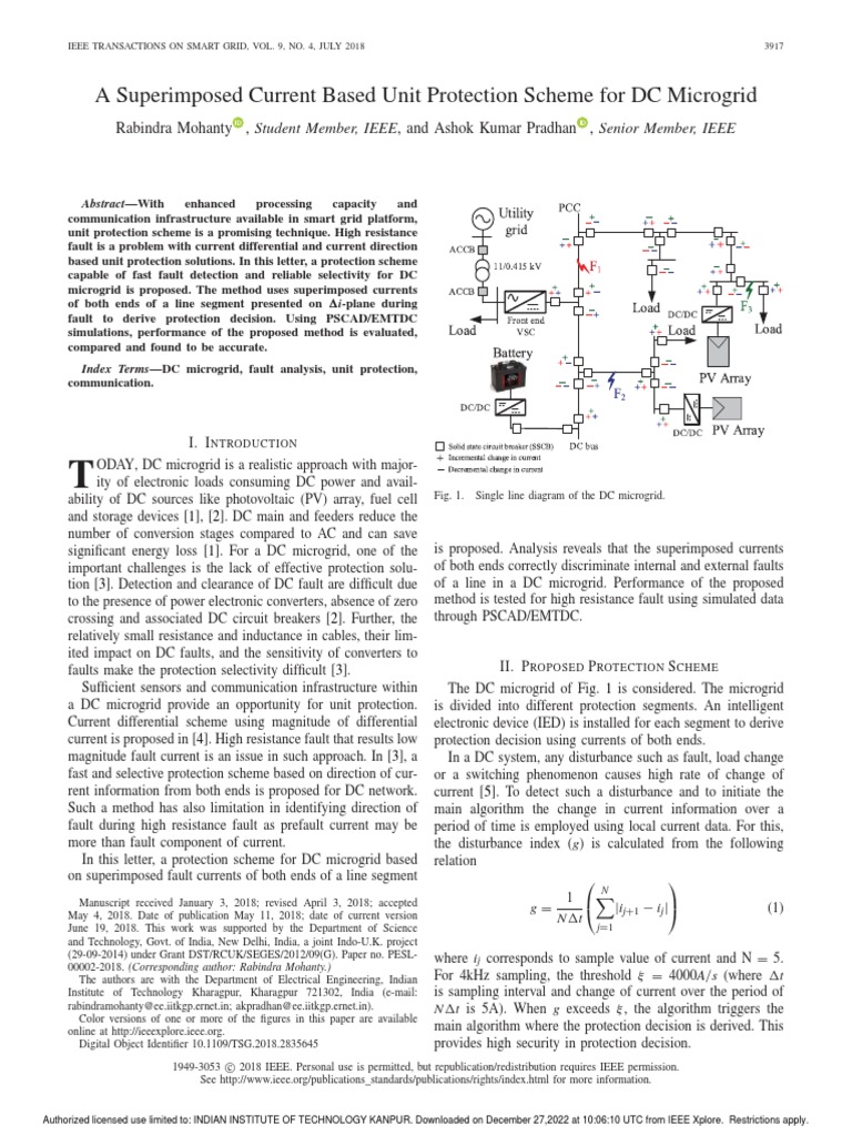 2018 A Superimposed Current Based Unit Protection Scheme For DC Microgrid | PDF | Electrical ...