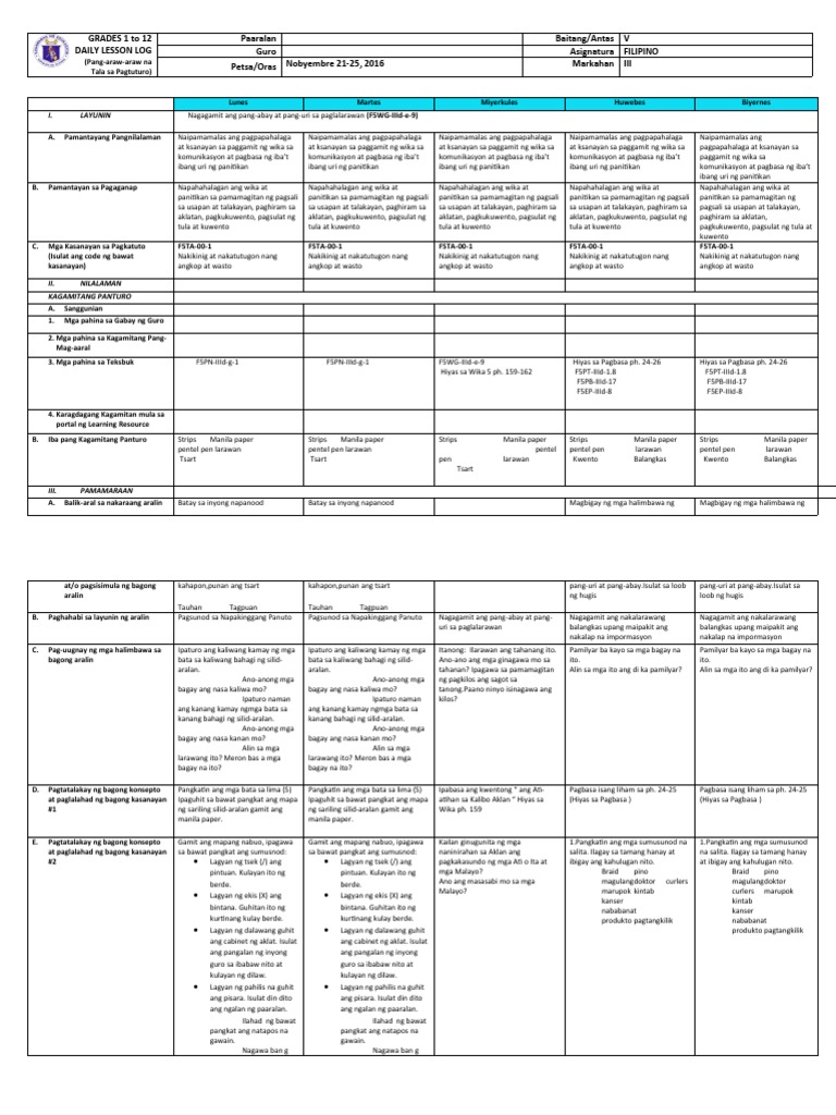 Grade 5 DLL Filipino 5 q3 Week 3 | PDF