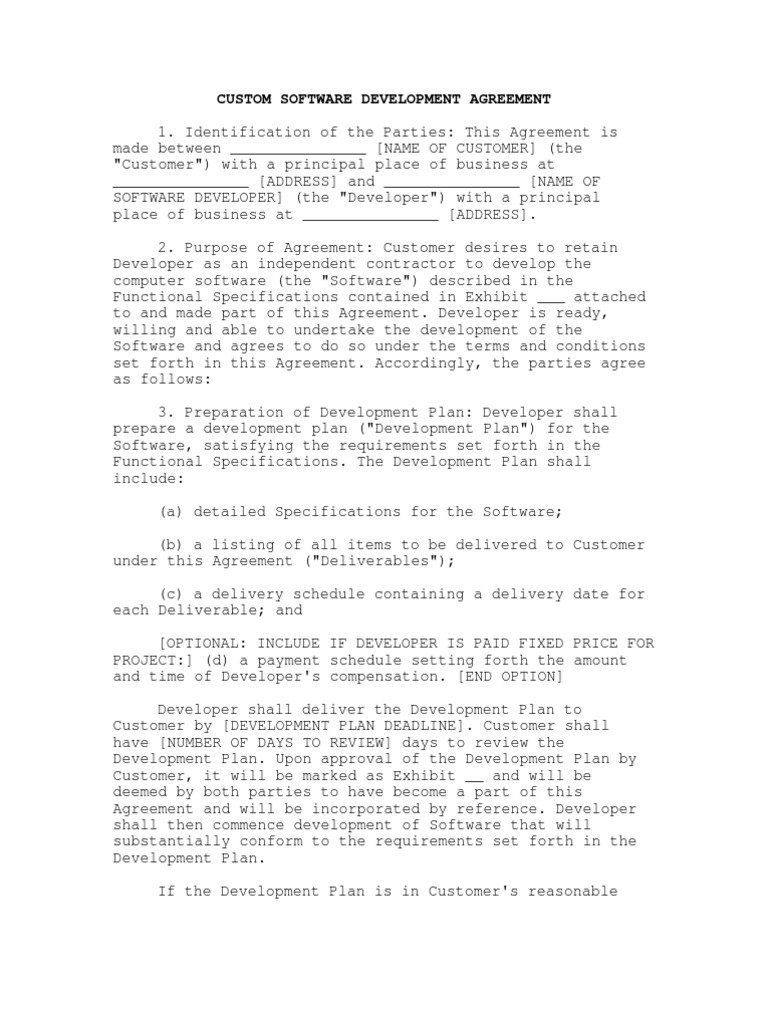 Custom Software Development Agreement | PDF | License | Intellectual Property