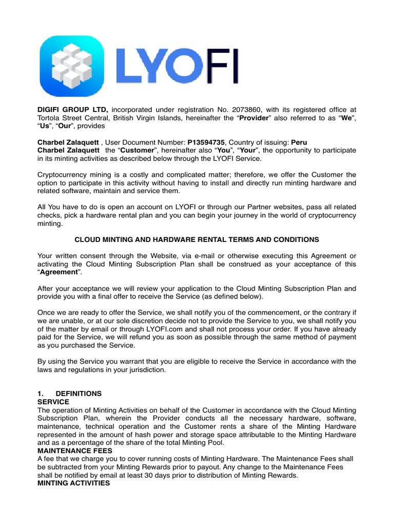 Contrato Cloud Minting | PDF | Cryptocurrency | Cloud Computing