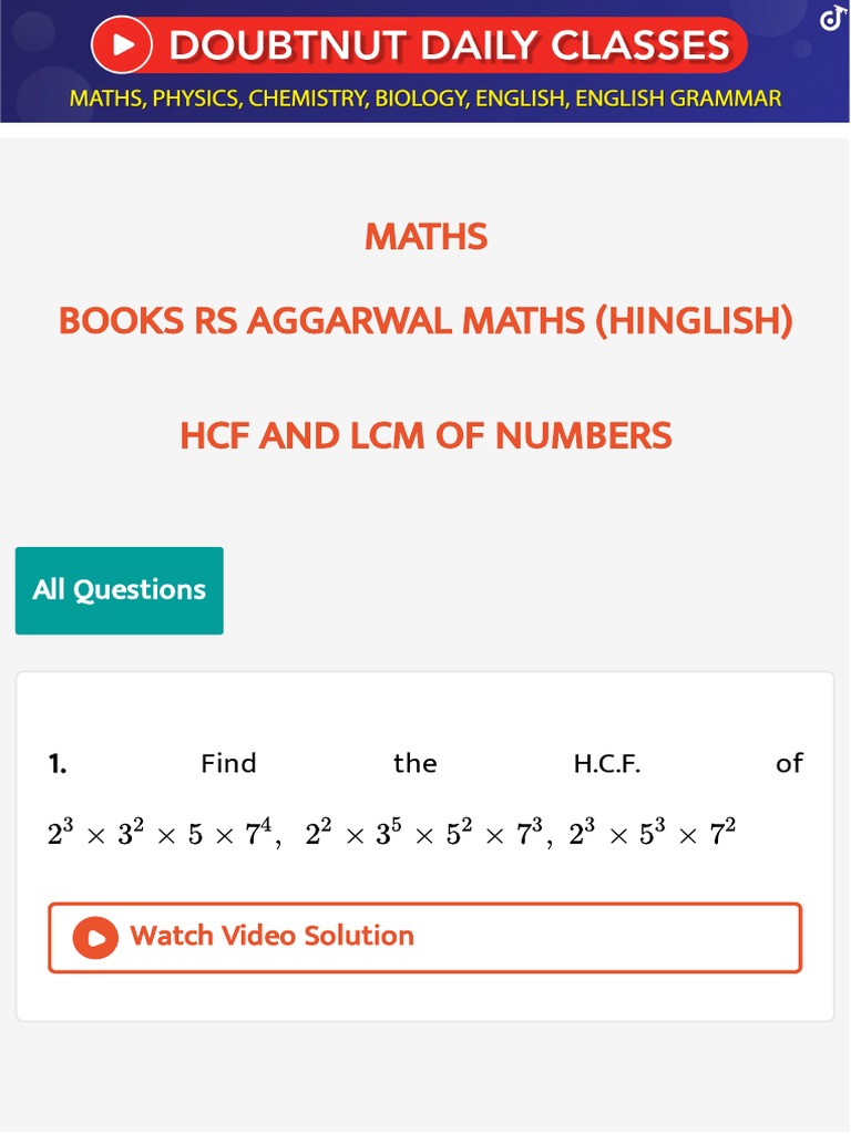 HCF and LCM Solution Doubtnut | PDF | Elementary Mathematics | Number ...