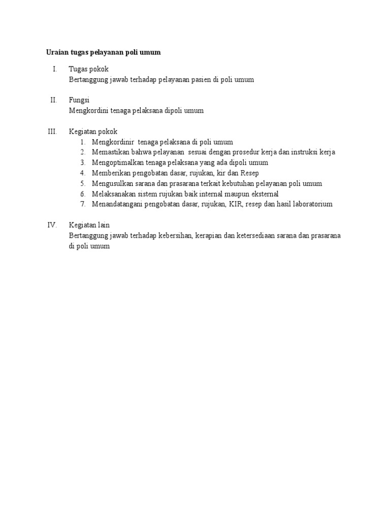 Uraian Tugas Pelayanan Poli Umum | PDF