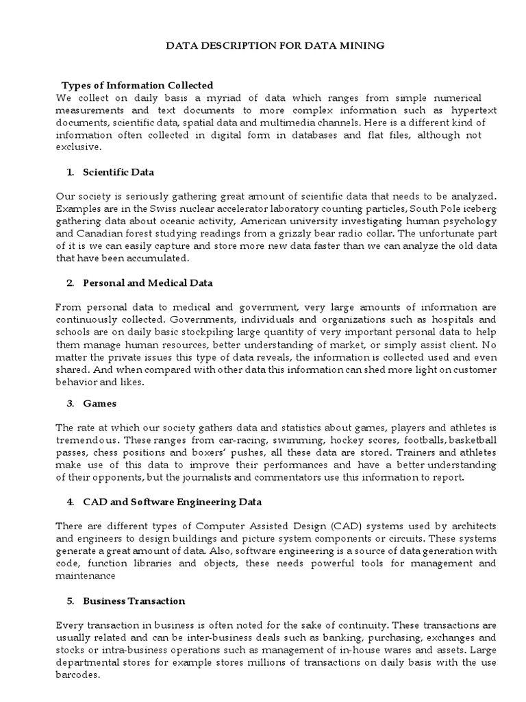 Data Description For Data Mining | PDF | Relational Model | Statistical ...