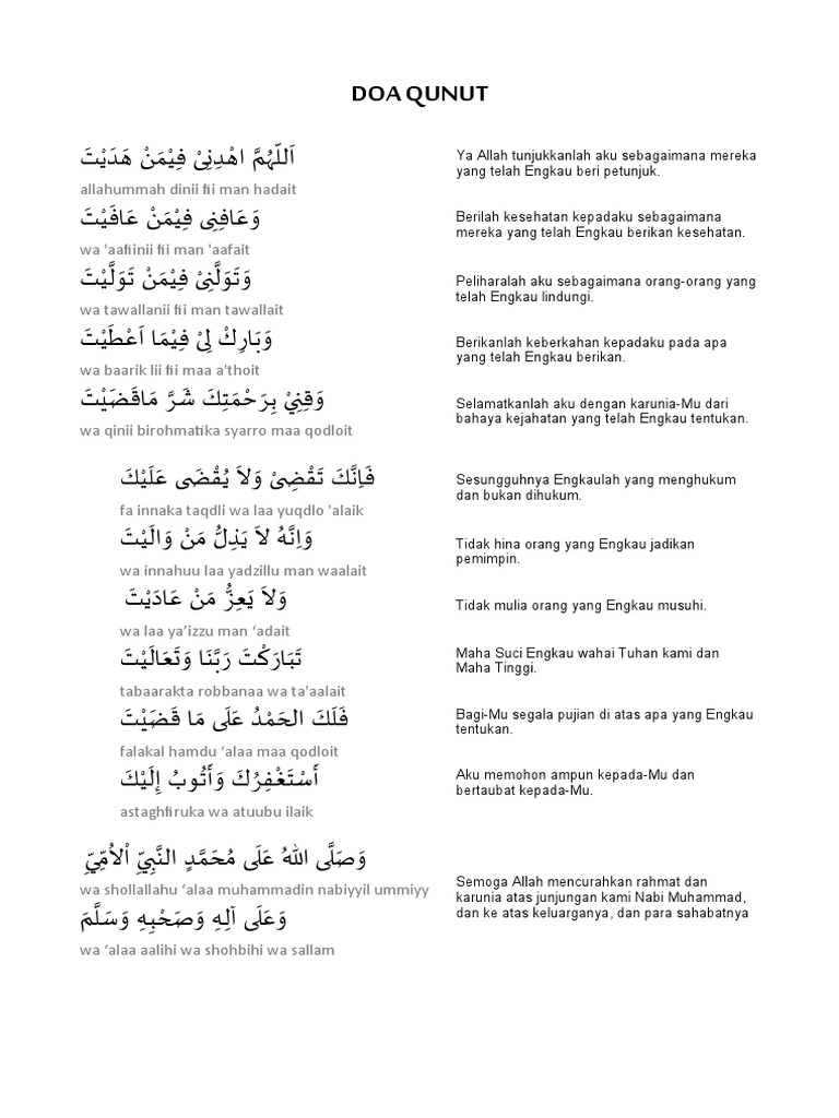 Doa Qunut Lengkap dan Artinya | PDF