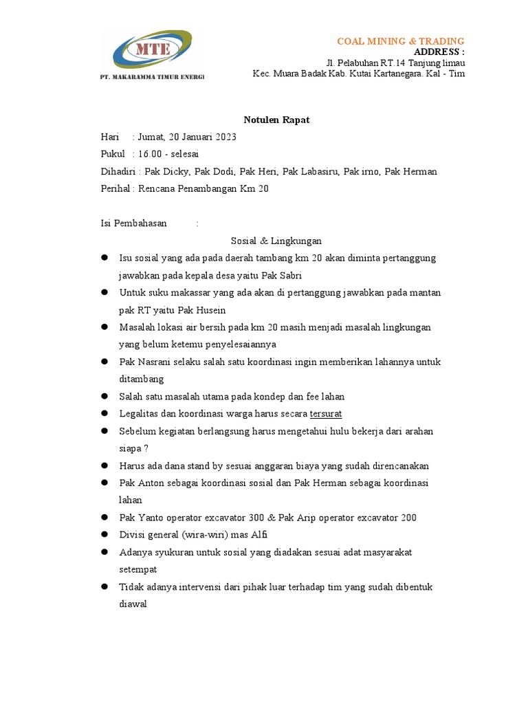 Notulen Rapat | PDF
