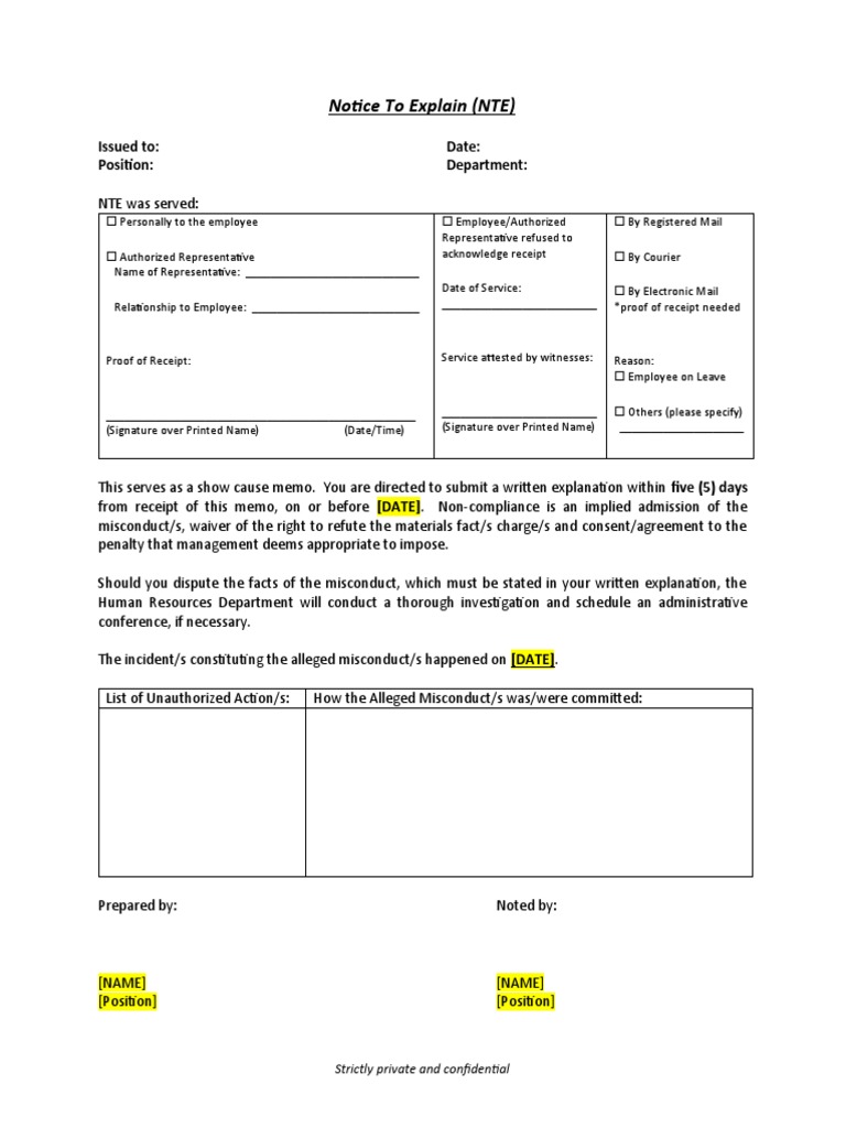 HR Template - Notice To Explain1 | PDF