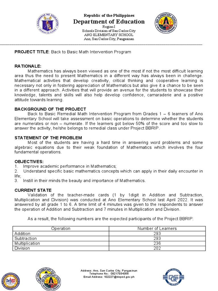 Back to Basic Math Intervention Program | PDF | Mathematics | Learning
