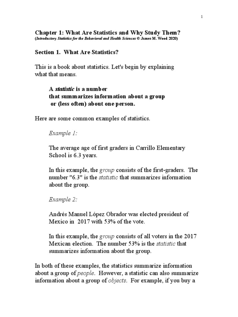 Chapter 1. What Are Statistics and Why Study Them | PDF | Lecture | Statistics