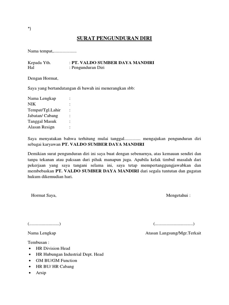 Form Surat Pengunduran Diri | PDF