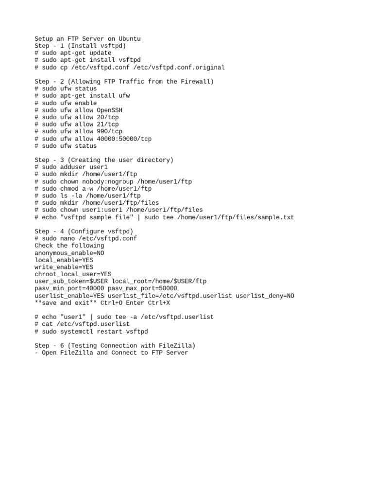 Setup FTP Service On Ubuntu Server | PDF