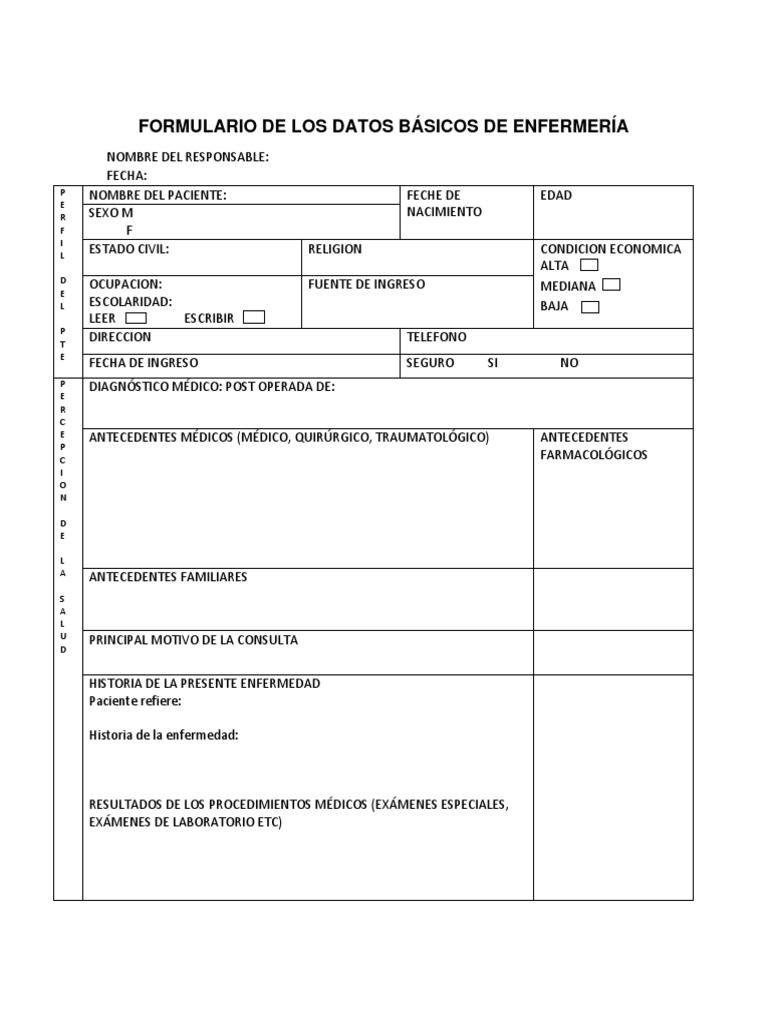 Formulario de Los Datos Básicos de Enfermería | PDF | Especialidades Medicas | Medicina CLINICA