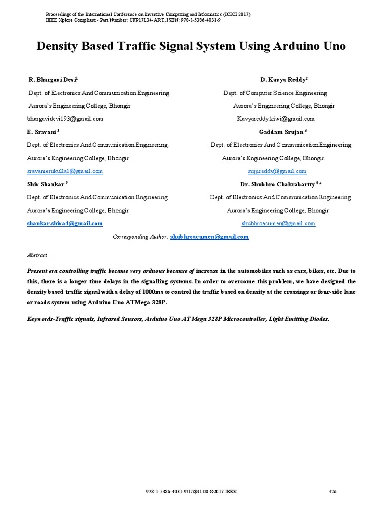 Density Based Traffic Signal System Using Arduino Uno | PDF | Traffic | Arduino