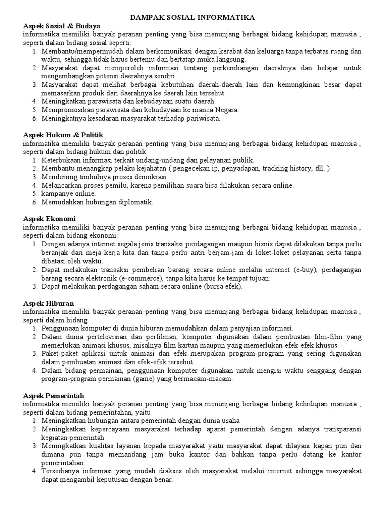 Dampak Sosial Informatika | PDF | Ilmu Sosial